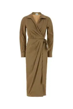 Max Mara Stretch Poplin Midi Wrap Dress - Camel