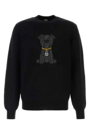 Fendi S 100% Virgin Wool Knit Sweater - Black