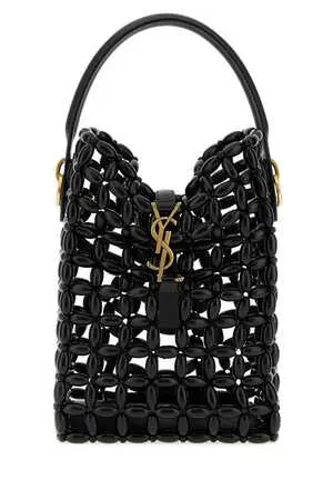 Saint Laurent No-bucket Handbag With Beaded Finish, 17 Cm X 24 Cm X 13 Cm, Wood Exterior - Black