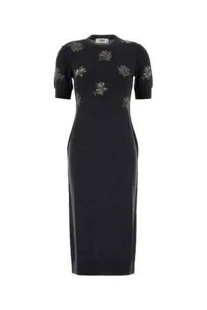 Fendi Charcoal Stretch Wool Mini Dress For - Grey