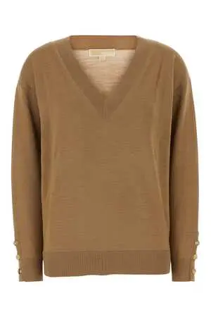 Michael Kors V-neck Button Detailed Merino Wool Sweater