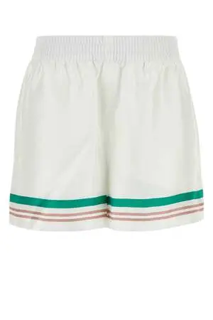 Casablanca Silk Satin Mini Shorts With Striped Hem
