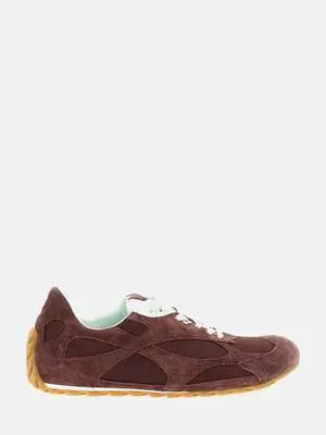 Bottega Veneta Low-top Suede And Nylon Lace-up Sneakers - Rosso