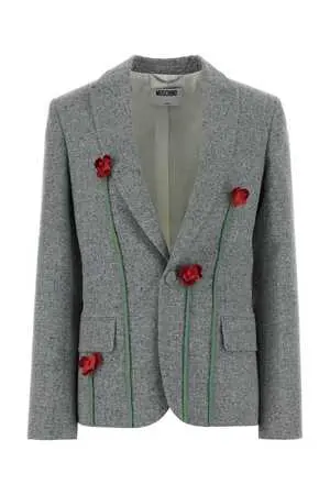 Moschino Silk-blend Melange Blazer With Floral Embellishment