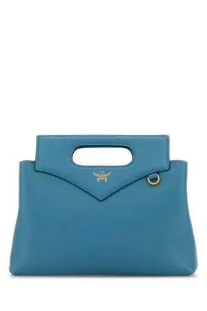 Mcm Mini Soft Diamond Leather Handbag With Golden Hardware - Light Blue