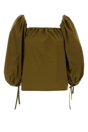 Saint Laurent Olive Textured Stretch T-shirt Blouse - Green