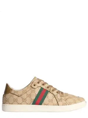 Gucci Leather Lace-up Sneakers With Web Side Detail And Interlocking G Toe Cap