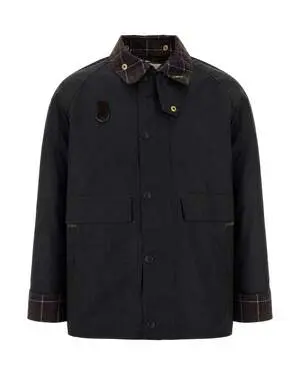 Barbour Waxed Cotton Field Jacket With Plaid Trim