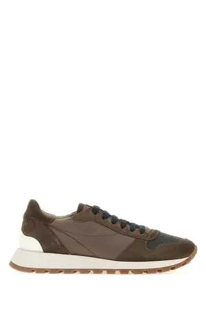 Brunello Cucinelli Mud Fabric And Suede Sneaker - Brown