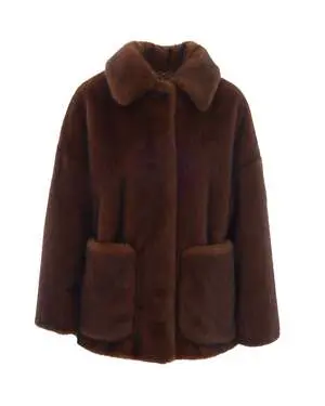 Herno Faux Fur Coat With Pointed Collar - Moro