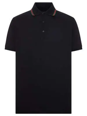 Gucci Cotton Piqué Polo T-shirt With Web Ribbon Collar Trim - Nero