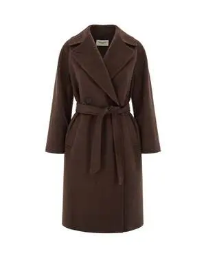 Max Mara MAX MARA Double-Breasted Belted Wool Coat Marrone Scuro