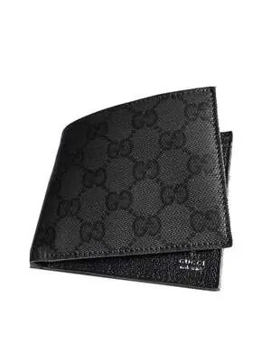 Gucci Coated Gg Canvas Wallet With Leather Interior, Silver-foil Logo, 8 Card Slots, Bill Compartment - Nero