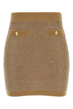 Elisabetta Franchi Ribbed Knit Mini Skirt With Button Detailing - Honey