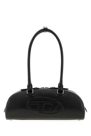 DIESEL® Bovine Leather Dome Shoulder Handbag, 33cm Width - Black
