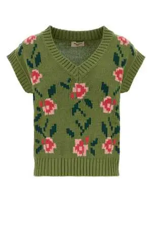 WEEKEND Cotton-blend Knit Vest With Floral Motif