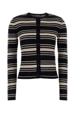 MM STUDIO Embroidered Silk-blend Striped Cardigan