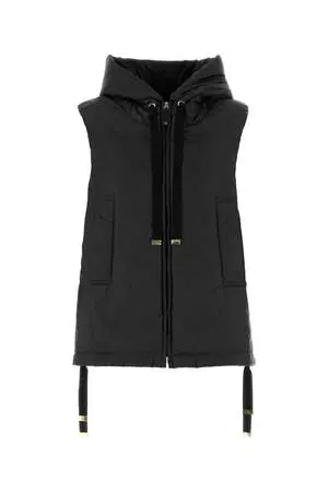 MM THE CUBE Polyester Sleeveless Padded Jacket With Silk-blend Padding And Glossy Finish - Black