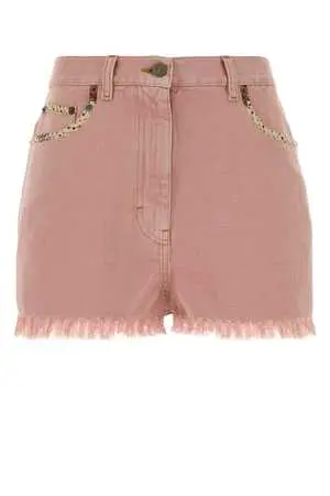Valentino Garavani Cotton-linen Blend Denim Shorts - Pink