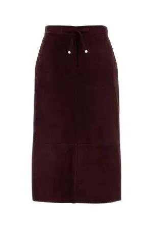 S MAXMARA Gazza Suede Skirt - Burgundy