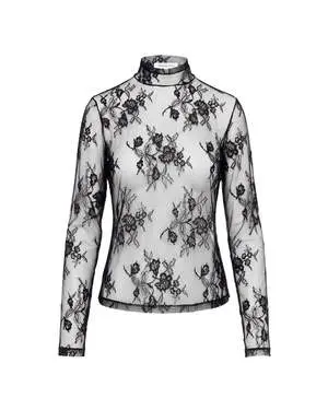 Patrizia Pepe Sheer Lace Turtleneck Top - Nero