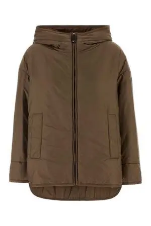MM THE CUBE Cleo Padded Jacket In Quilted Mud Polyester With Silk-blend Padding - Brown