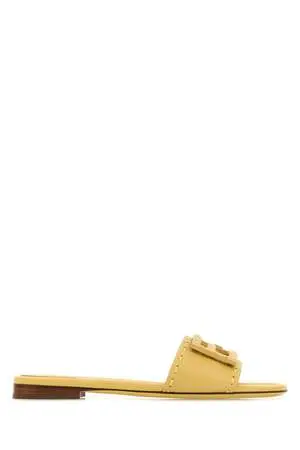Fendi Leather Slip-on Mules With Baguette-style Strap - Yellow