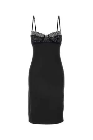Oseree Stretch Satin Dress - Black