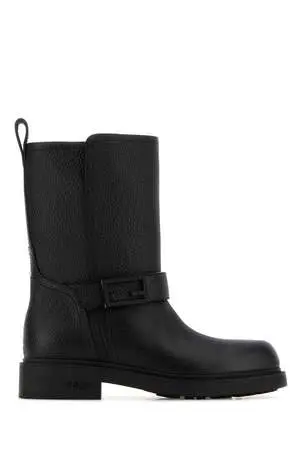 Fendi Calf Leather Ankle Boots With Rubber Sole - Black