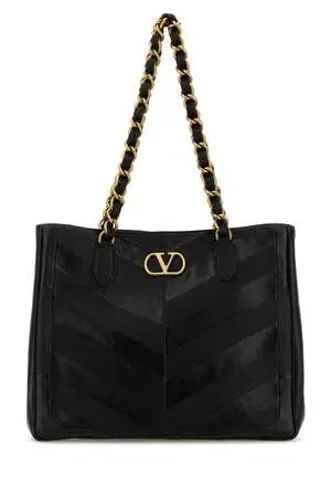 Valentino Garavani Leather Shopping Handbag With Golden Hardware, 34 X 28 X 14 Cm - Black