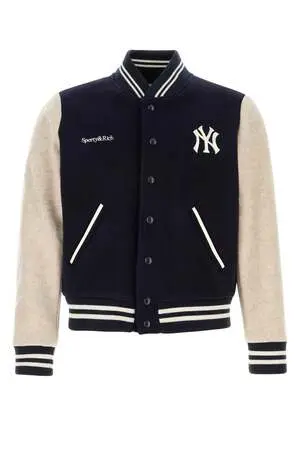SPORTY & RICH Wool Blend Varsity Bomber Jacket - Blue