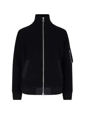 Sacai Ribbed Knit Zip-up Bomber Jacket - Black