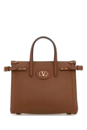 Valentino Garavani Antibes Leather Handbag With Golden Hardware - Brown