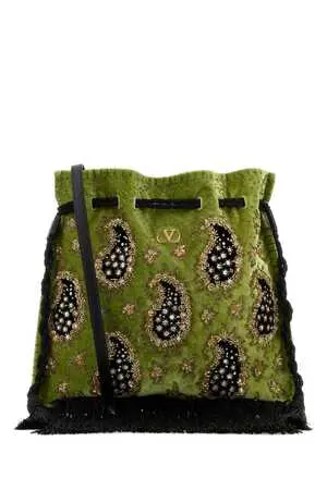 Valentino Garavani Velvet Bucket Bag With Embellishments