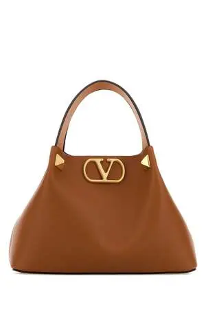 Valentino Garavani Vlogo Signature Leather Handbag, 25 X 17 X 10 Cm - Camel