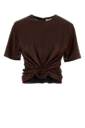 Magda Butrym Soft Leather Cropped Top With Rose Detail