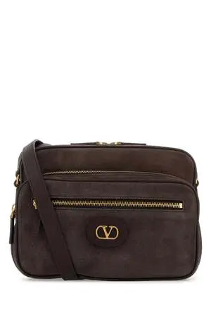 Valentino Garavani Suede Antibes Crossbody Handbag With Golden Hardware - Brown