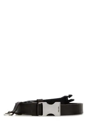 Prada 2 Cm Leather Belt With Silver Metal Finishing - Brown