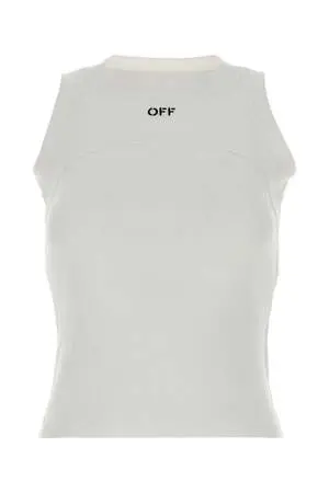 Off-White Stretch Cotton Ribbed Tank Top - White