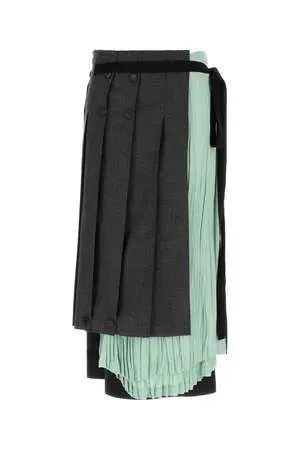 Prada Mixed-material Pleated Skirt