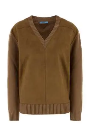 Prada Wool-cashmere Blend V-neck Sweater With Lamb Detail