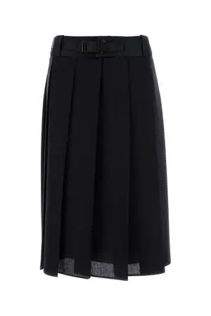 Prada Virgin Wool Skirt With Buckled Waistband