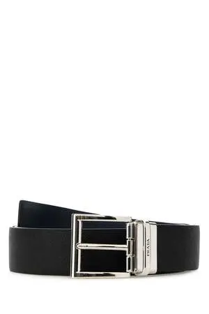 Prada Reversible Leather Belt With Silver-tone Hardware, 3.5 Cm - Black