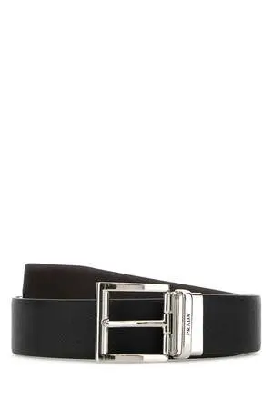 Prada Reversible Calf Leather Belt, 3.5 Cm - Black