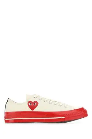 Play Comme Des Garcon Canvas Sneakers With Graphic Heart Detail - White