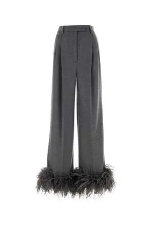 Prada 100% Cashmere Wide-leg Pants With Feather Trim