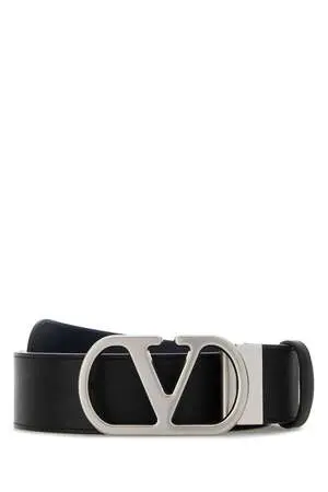Valentino Garavani Reversible Leather Belt With 4 Cm Width And Silver-tone Hardware - Black