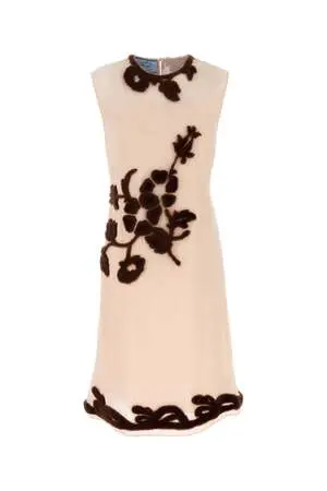 Prada Silk Georgette Dress With Floral Appliqu