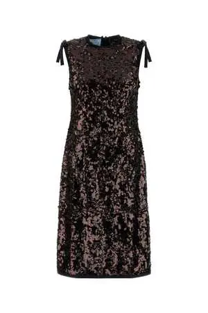 Prada Inspired Sequin Mini Dress With Silk Lining - Brown