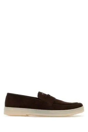 Prada Suede Loafers With Rubber Sole - Brown